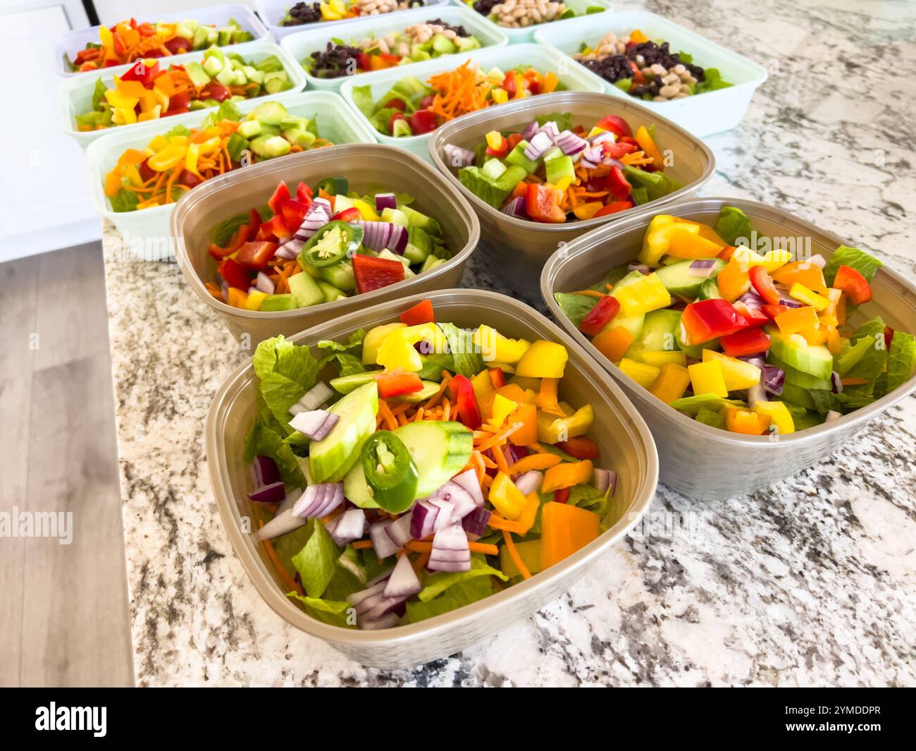 Meal Prep with Colorful Salads in Containers Stock Photo - Alamy