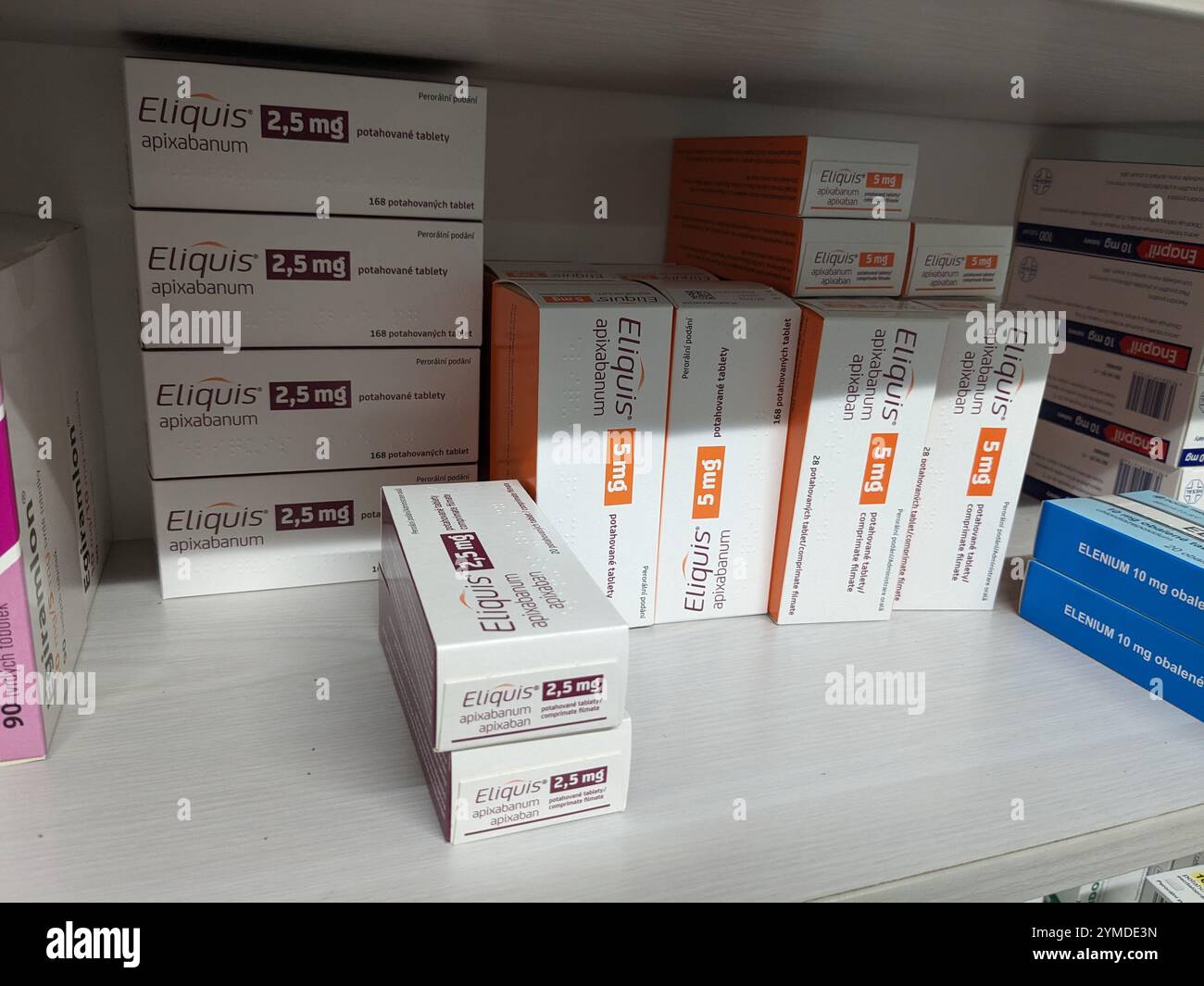 Prague,Czech Republic-March 1 2025: ELIQUIS box of tablets with ...