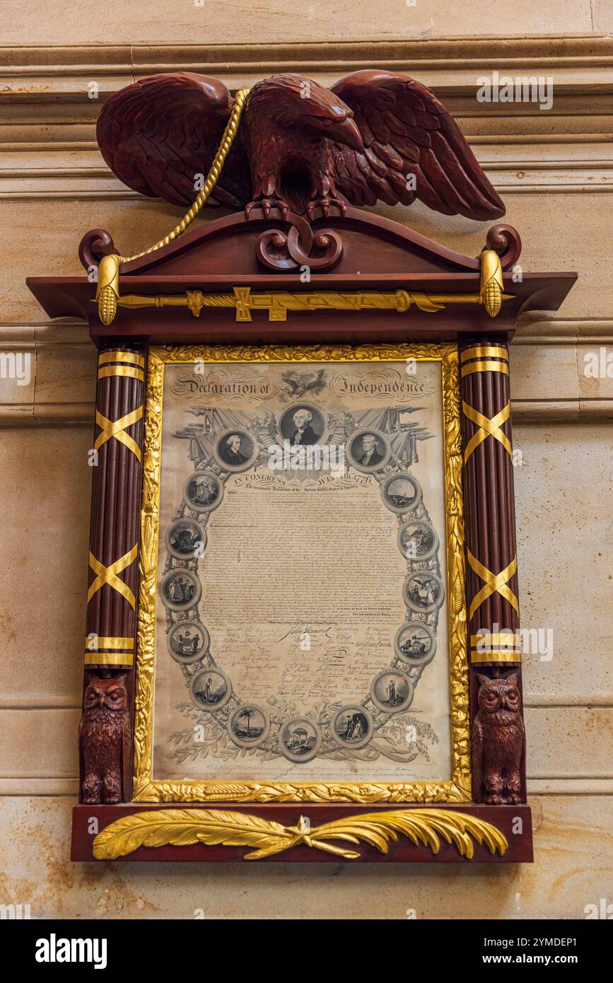 WASHINGTON DC - NOVEMBER 17, 2024: A framed version of the Declaration ...