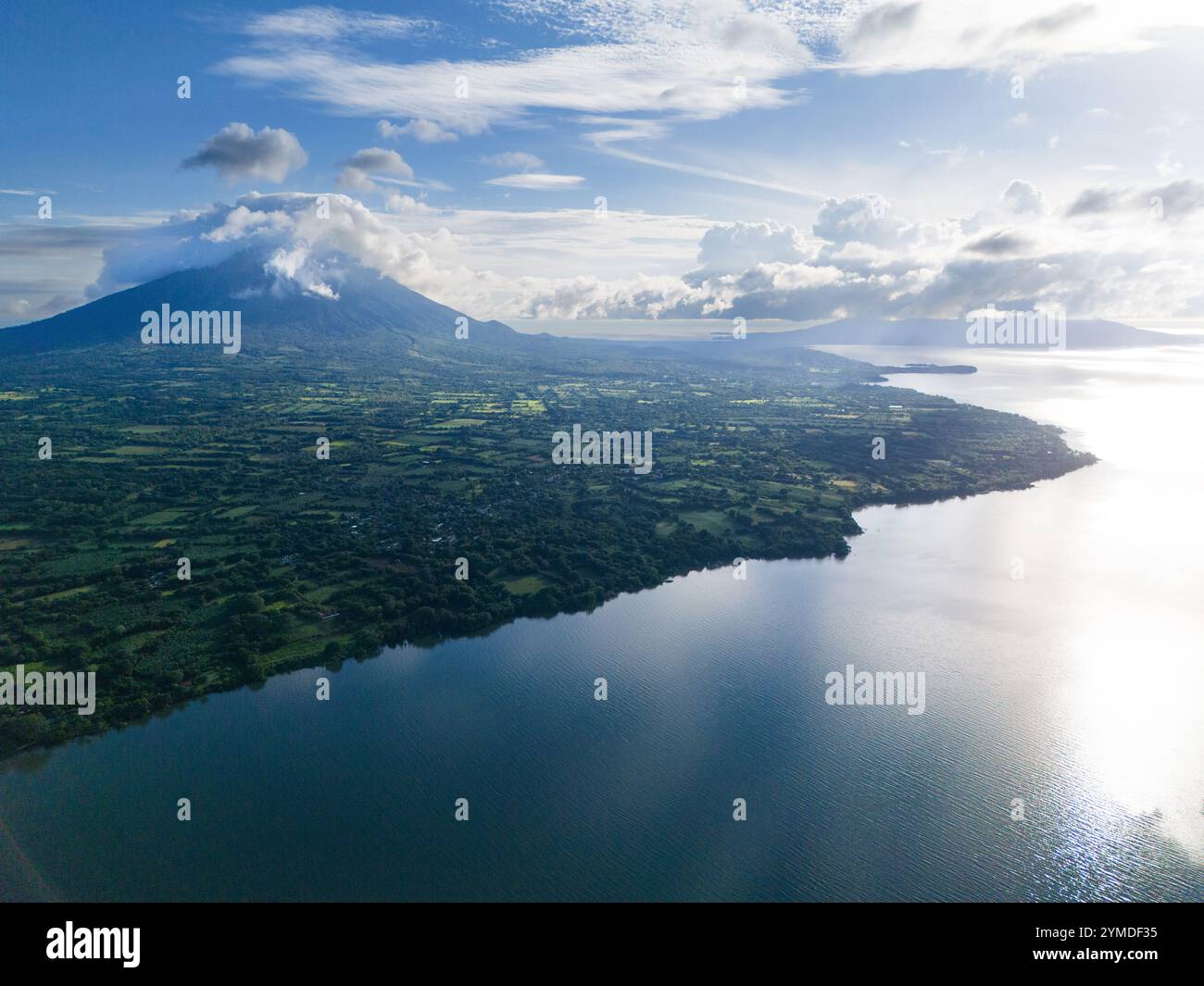 Maderas and Concepcion volcano in Ometepe island aerial drone view ...