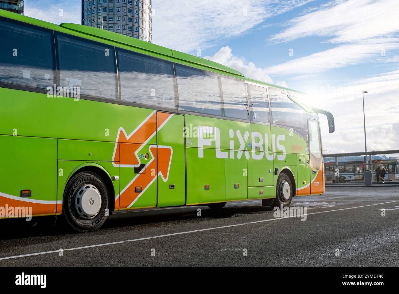 The Hague, Netherlands, Central Station - 17 November 2024: A green bus ...