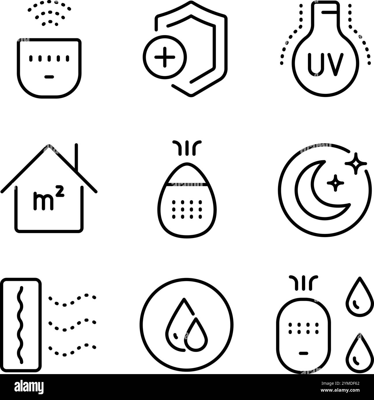 Air purifier and humidifier machine icon sets. Home device for air ...