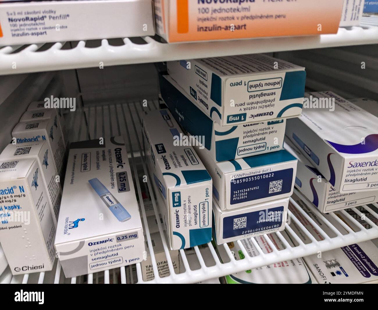 Ozempic box of medication NOVO NORDISK. Diabetes treatment in Czech ...