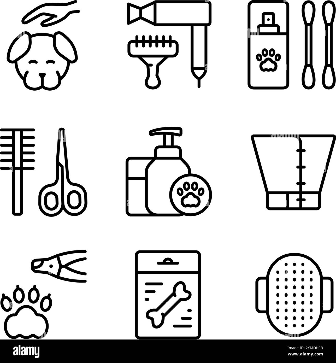 Dog grooming icons set Black and White Stock Photos & Images - Alamy