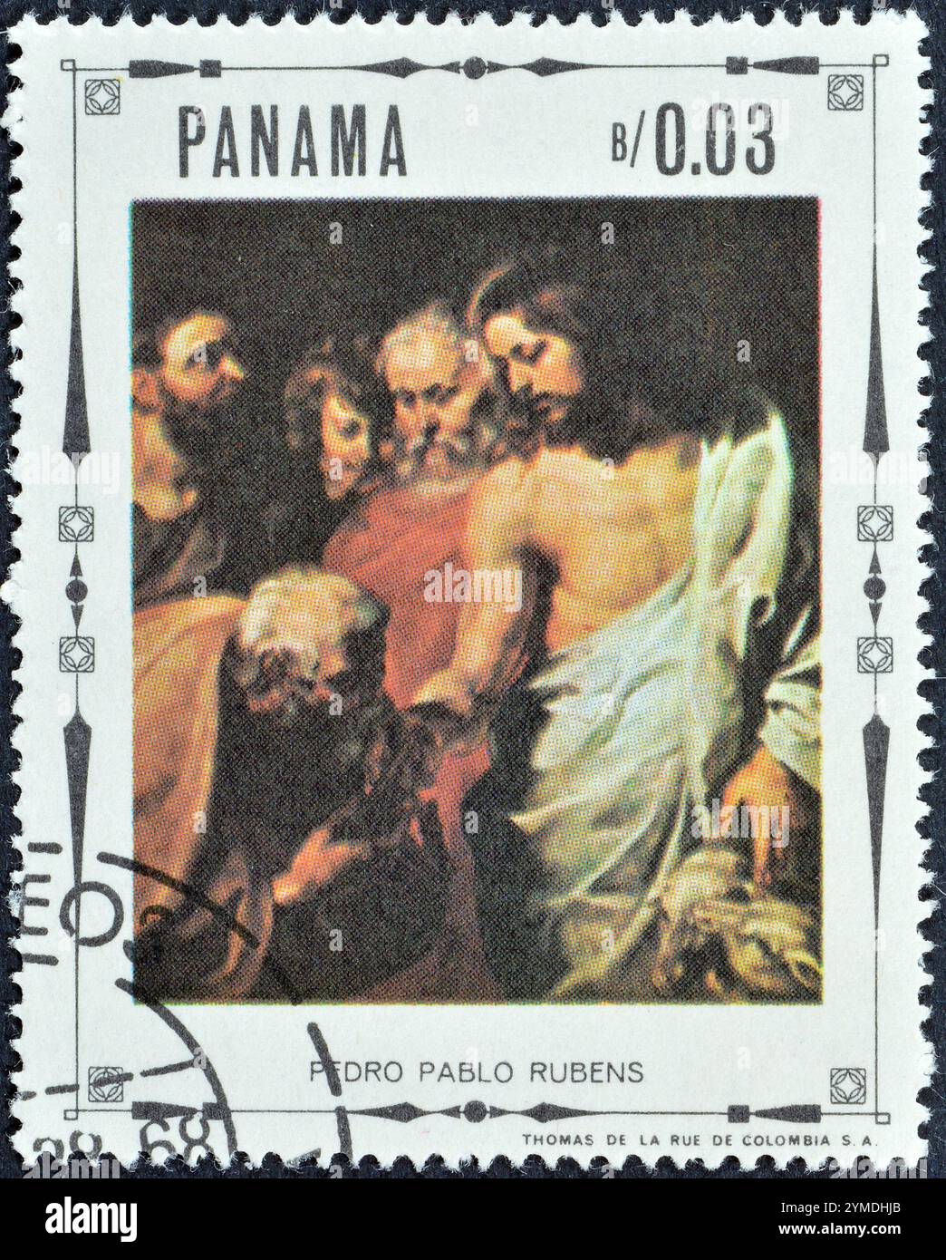 Cancelled postage stamp printed by Panama, that shows painting Christ's ...