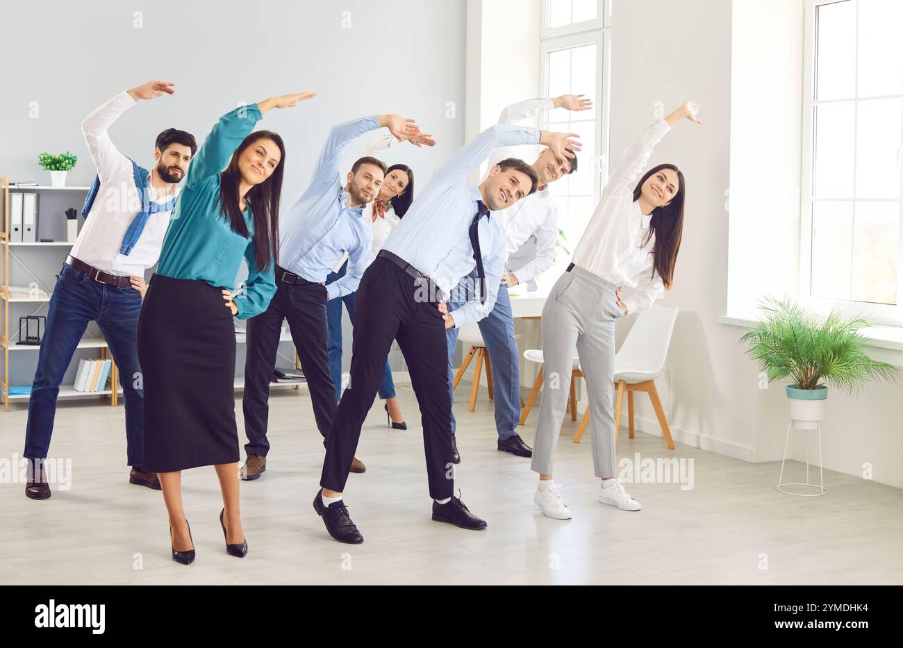 Business people office group fitness, healthy lifestyle break during ...