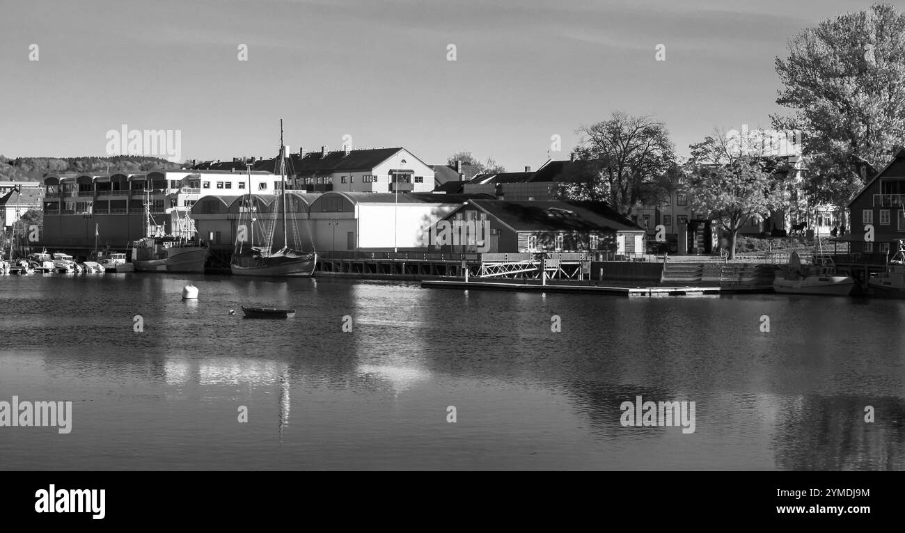 Coastal Norwegian town on a sunny autumn day. Levanger, Norway. Black ...