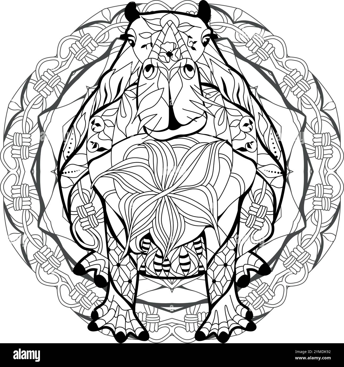 Zentangle stylized Capybara for coloring book on mandala. Hand drawn ...
