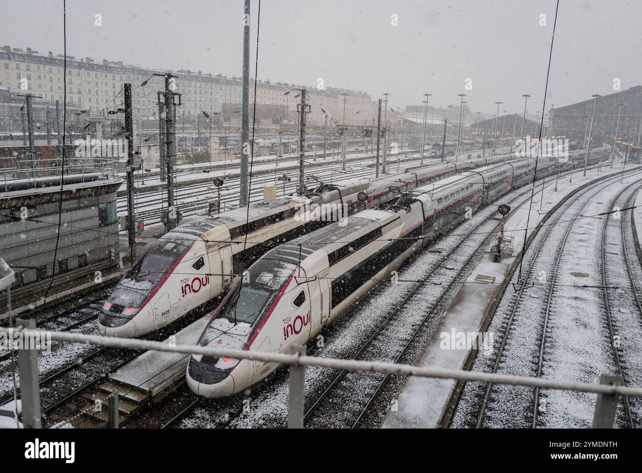 Paris, France. 21st Nov, 2024. Illustration SNCF train TGV and rails ...