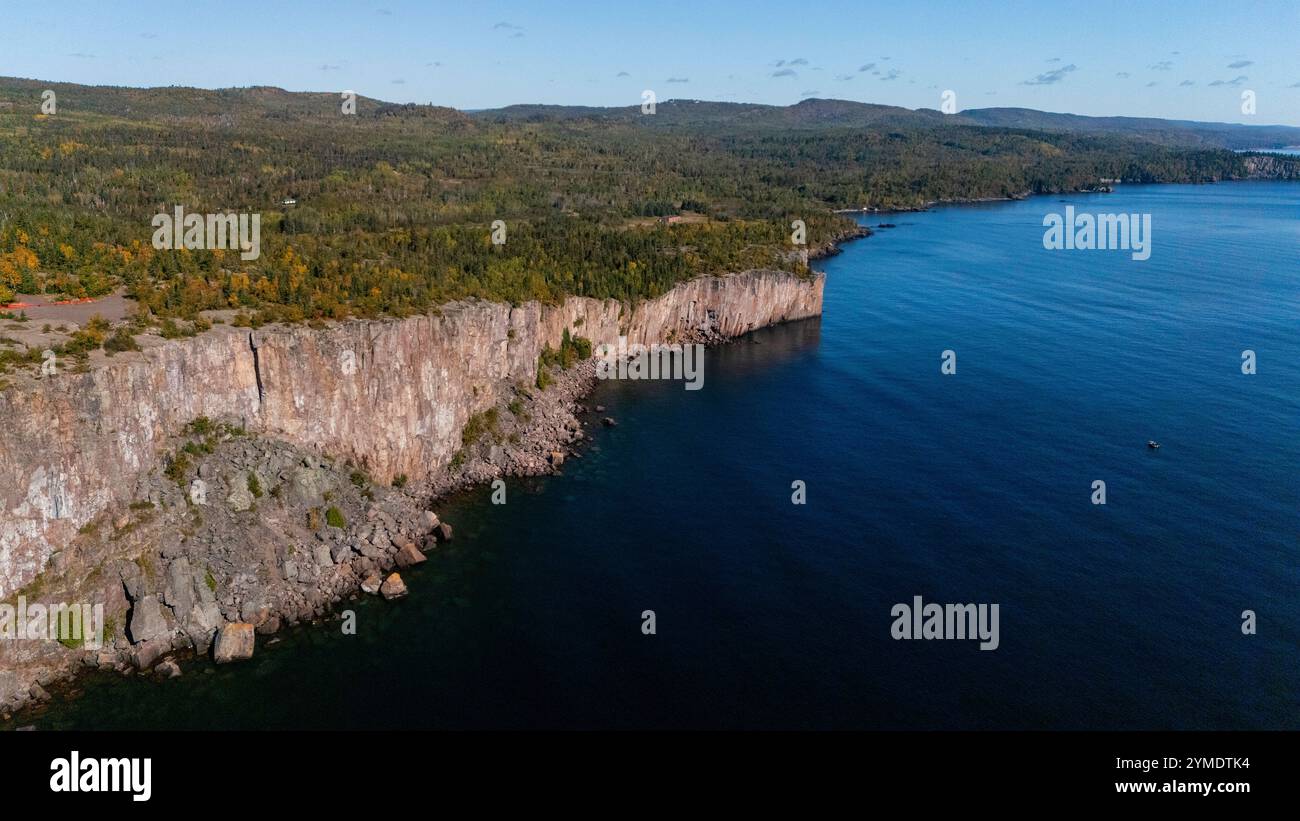 Aerial photograph from Palisade Head, a Lake Superior overlook that is ...
