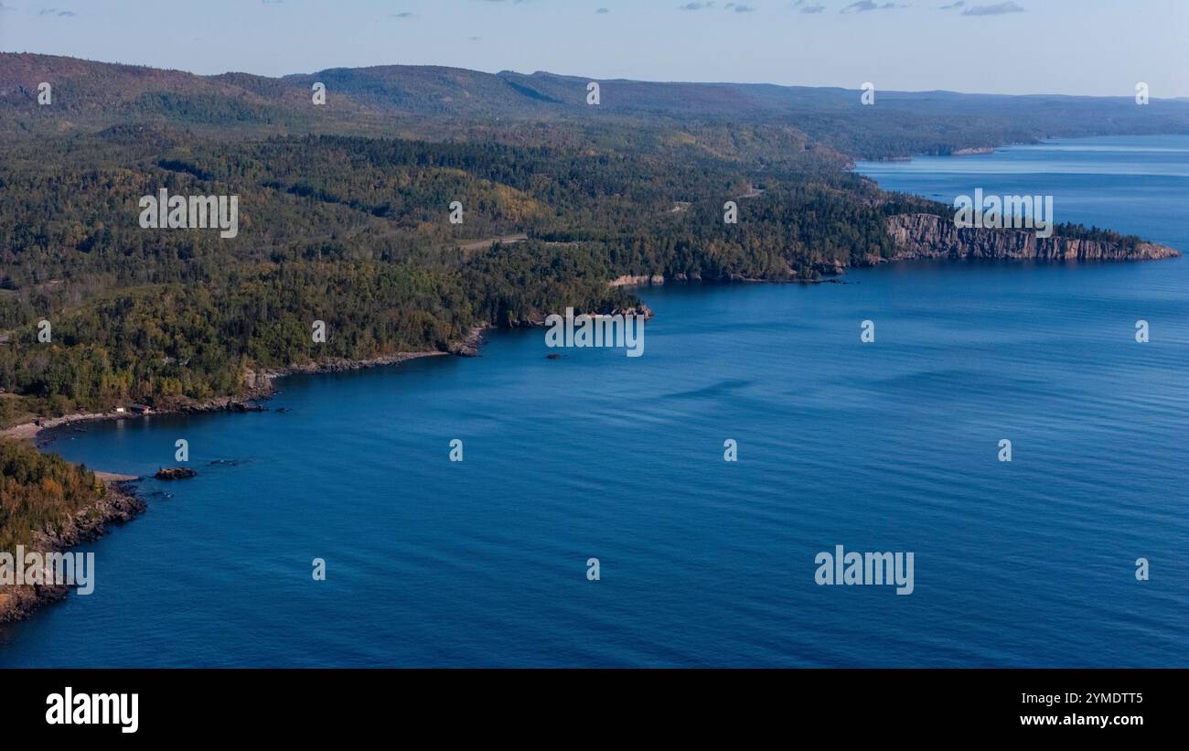 Aerial photograph from Palisade Head, a Lake Superior overlook that is ...
