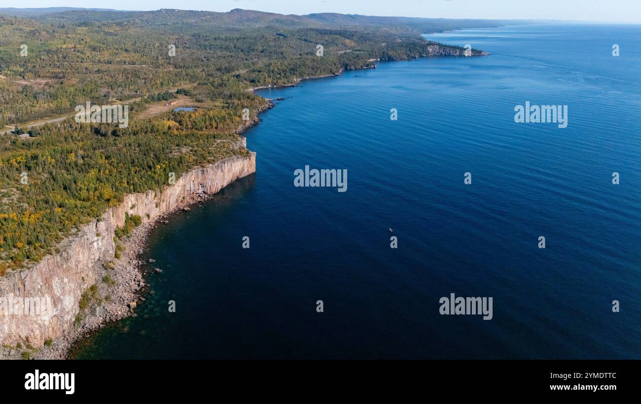 Aerial photograph from Palisade Head, a Lake Superior overlook that is ...