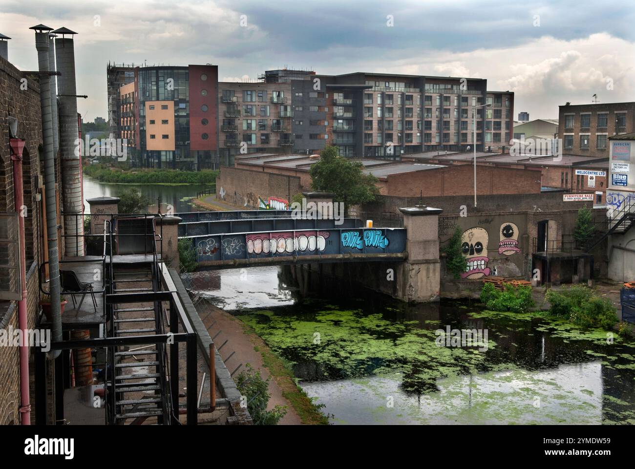 Hackney Wick, White Post Lane bridge over the Lea Navigation Canal, in ...