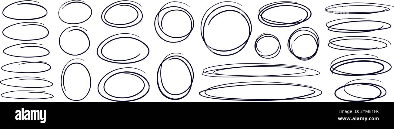Hand drawn ellipses and circles set. Scribble doodle elements for ...