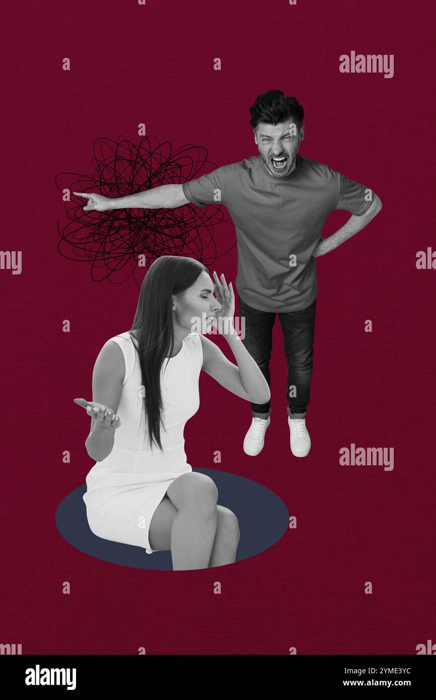 Template poster trend artwork 3D photo collage of young lady confused ...