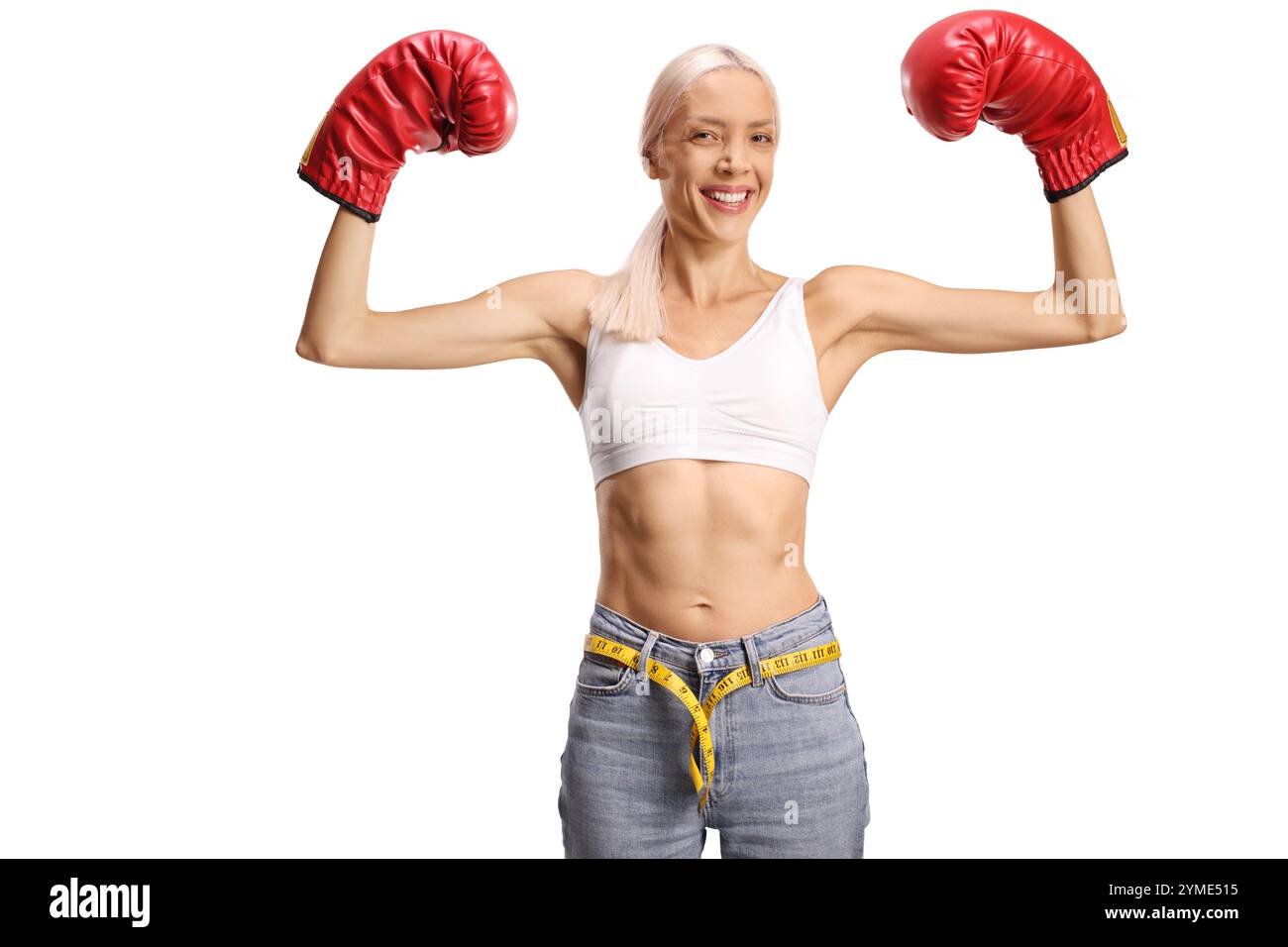 Slim woman with boxing gloves isolated on white background Stock Photo ...