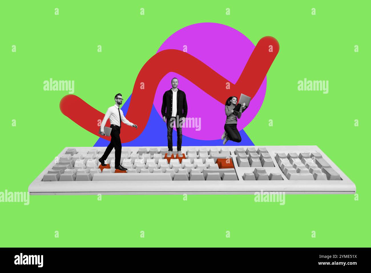 Composite photo collage of three happy freelancer workers jump walk ...