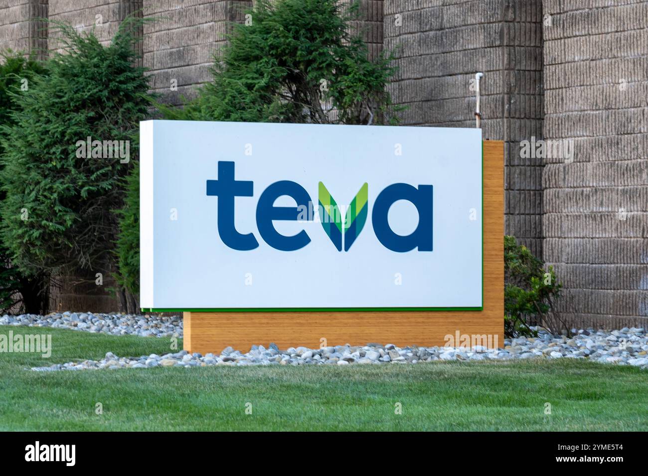 Teva logo at its USA headquarters building in Parsippany, NJ, USA Stock ...