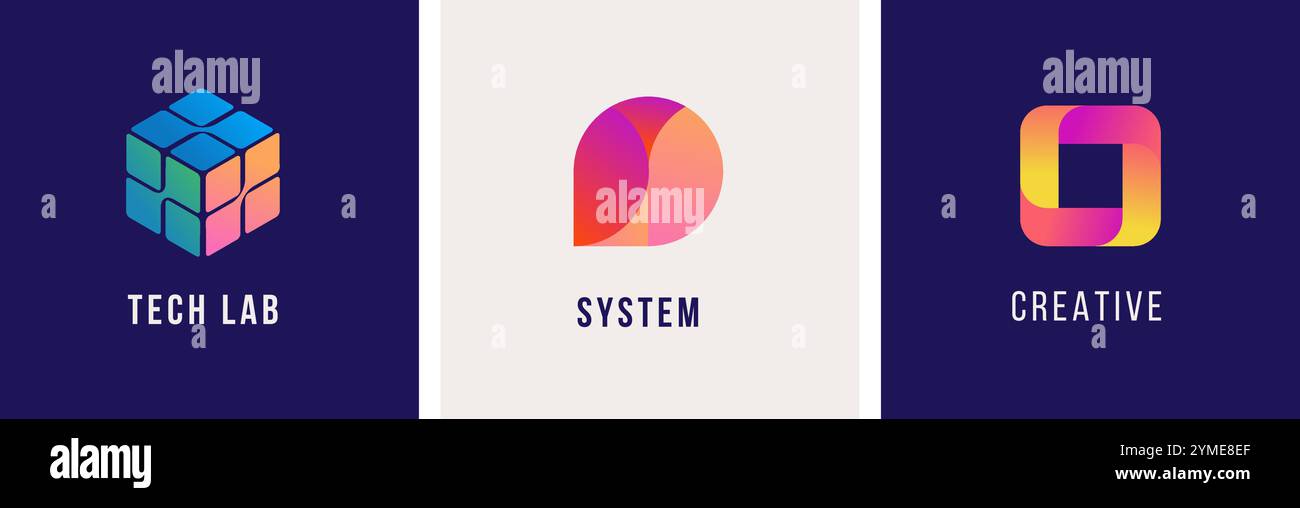 Set of modern colorful, abstract logos, symbols. Technology, bio tech ...