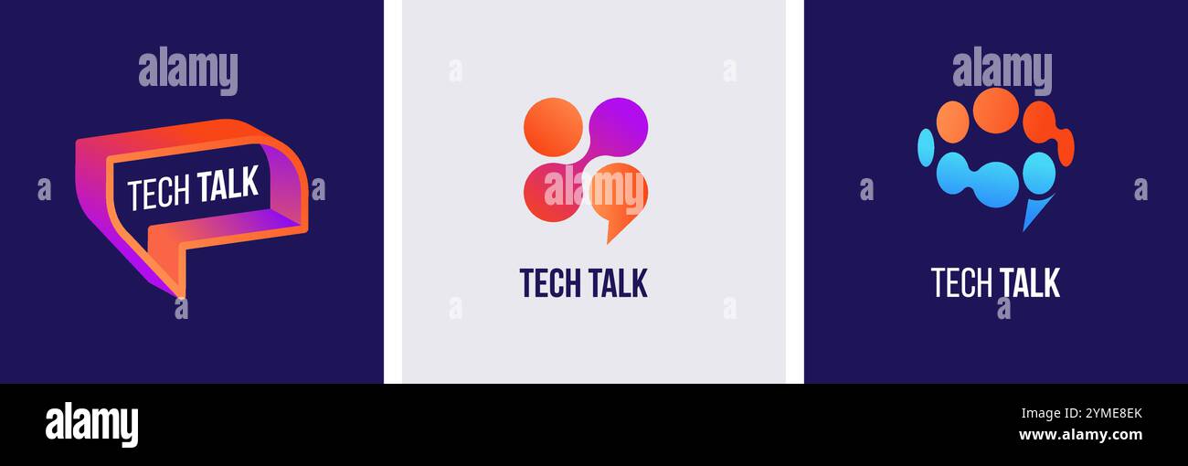 Set of modern colorful, abstract logos, symbols. Tech talk, speech ...