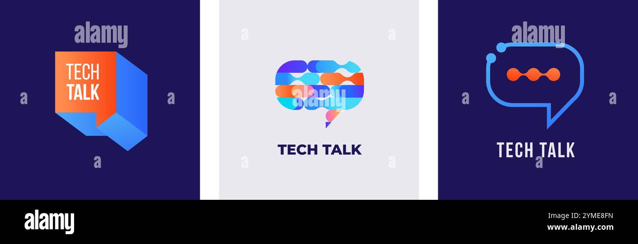Set of modern colorful, abstract logos, symbols. Tech talk, speech ...
