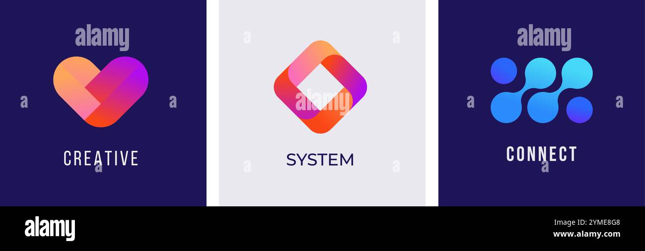 Set of modern colorful, abstract logos, symbols. Technology, bio tech ...