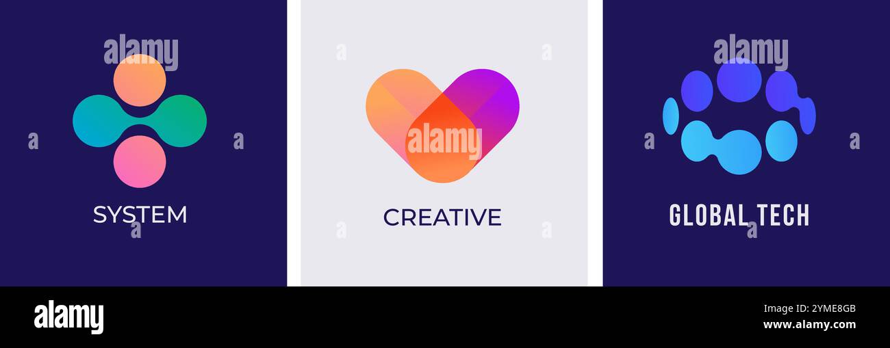 Set of modern colorful, abstract logos, symbols. Technology, bio tech ...