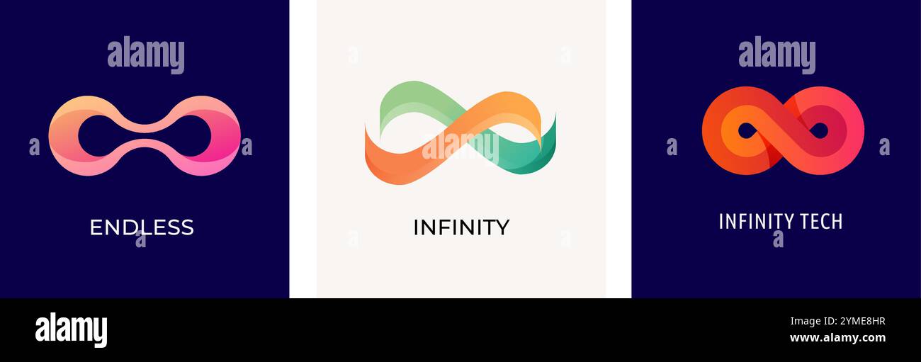 Set of Infinity logos, mobius ribbon symbols, icons. Infinity 3D ...
