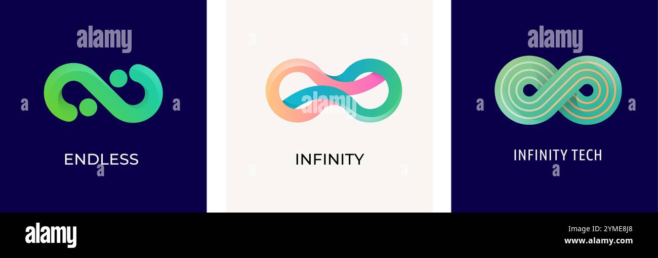 Set of Infinity logos, mobius ribbon symbols, icons. Infinity 3D ...