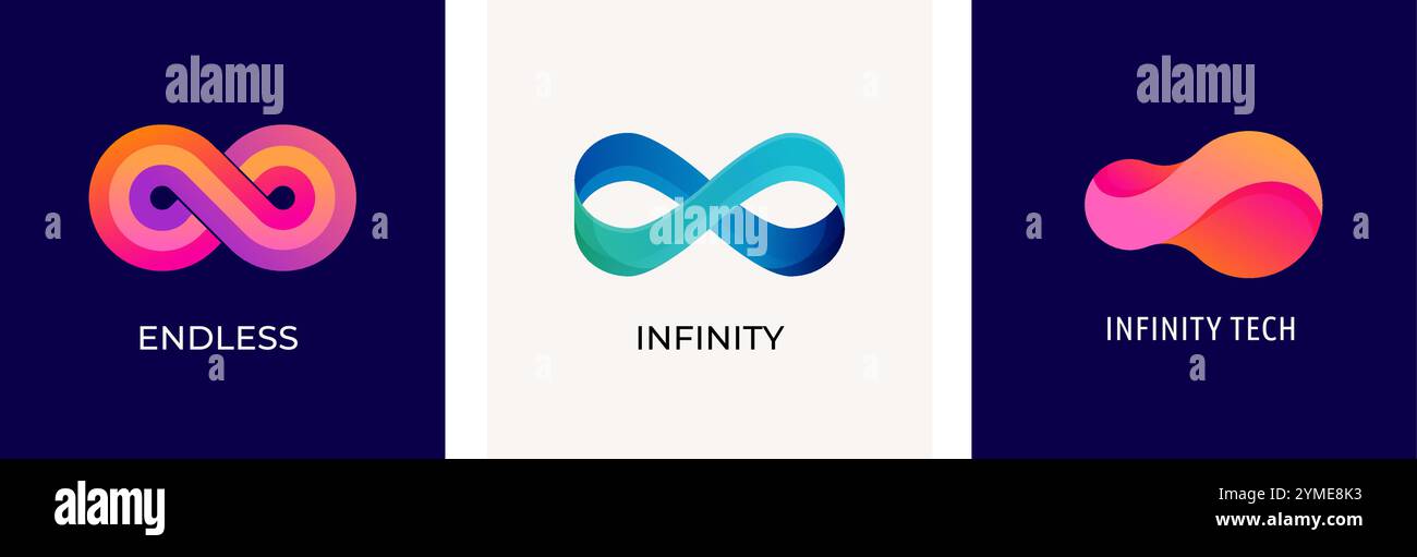 Set of Infinity logos, mobius ribbon symbols, icons. Infinity 3D ...