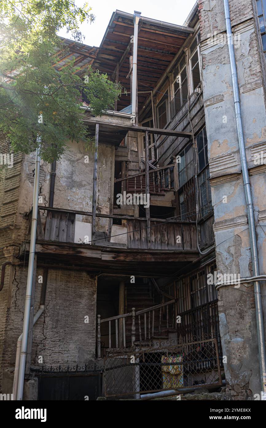 Traditional inner yard and external stairs in Old Tbilisi Stock Photo ...