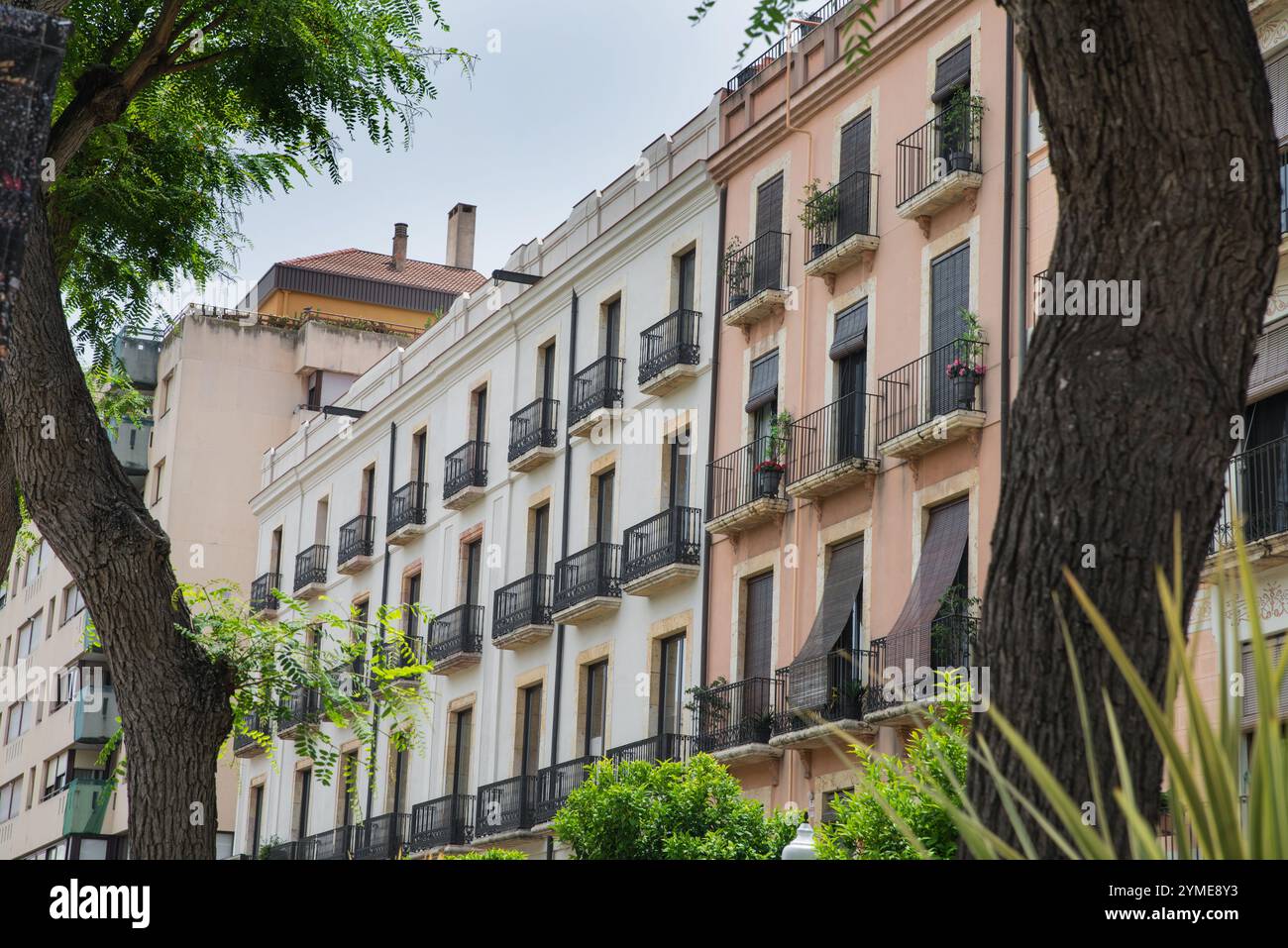 Apartment block buildings with balconies on La Rambla Nova, Tarragona ...