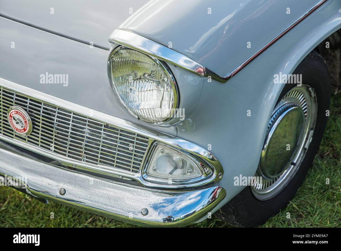 Front corner view of a 1964 Ford Anglia Deluxe in grey Stock Photo - Alamy