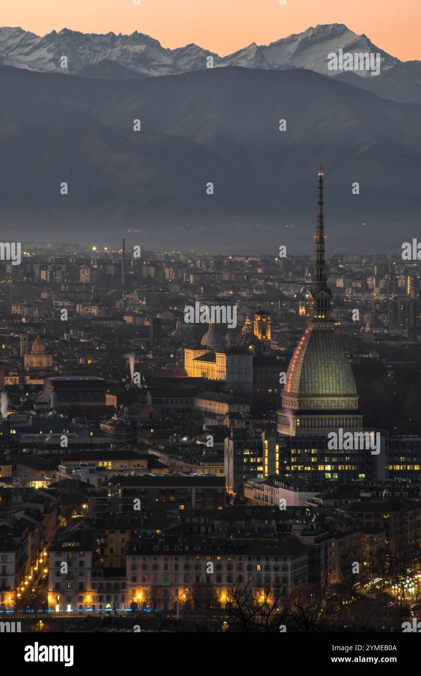 Landscapes of the city of Turin, Italy. Daylight and by night Stock ...