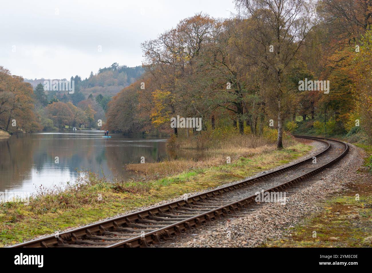 Lakeside and Haverthwaite Railway line in the Lake District near Newby ...