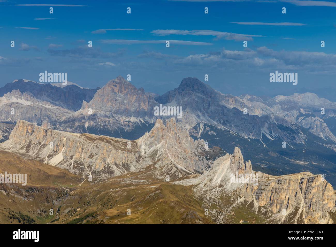 Aerial view of the Dolomites. Mountain landscape from above. Rocky ...