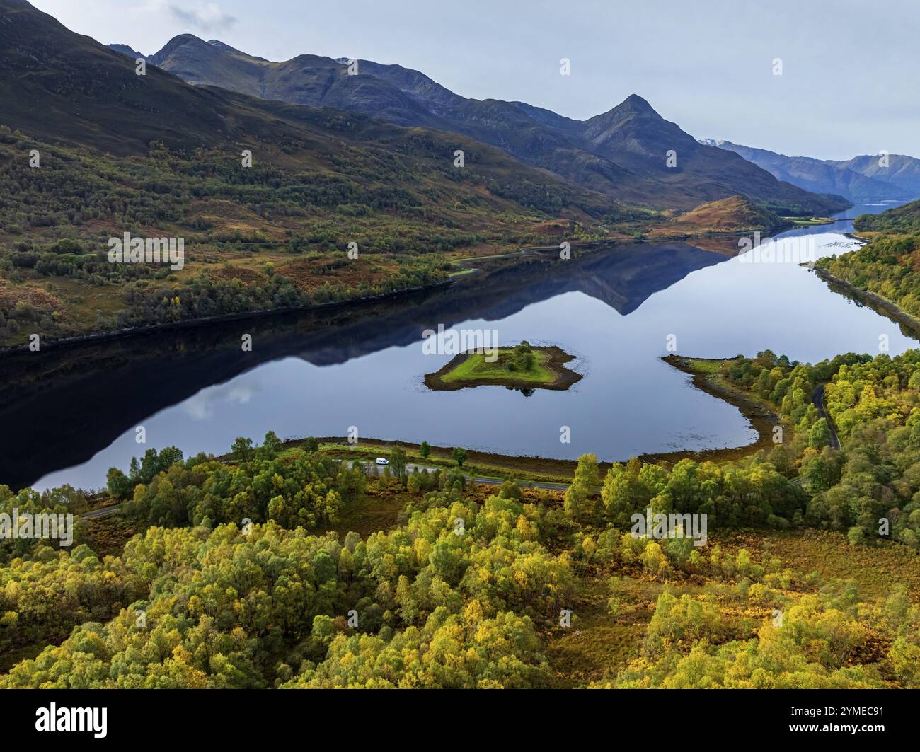 Fjord, coast, mountain landscape, reflection, island, autumn, autumn ...