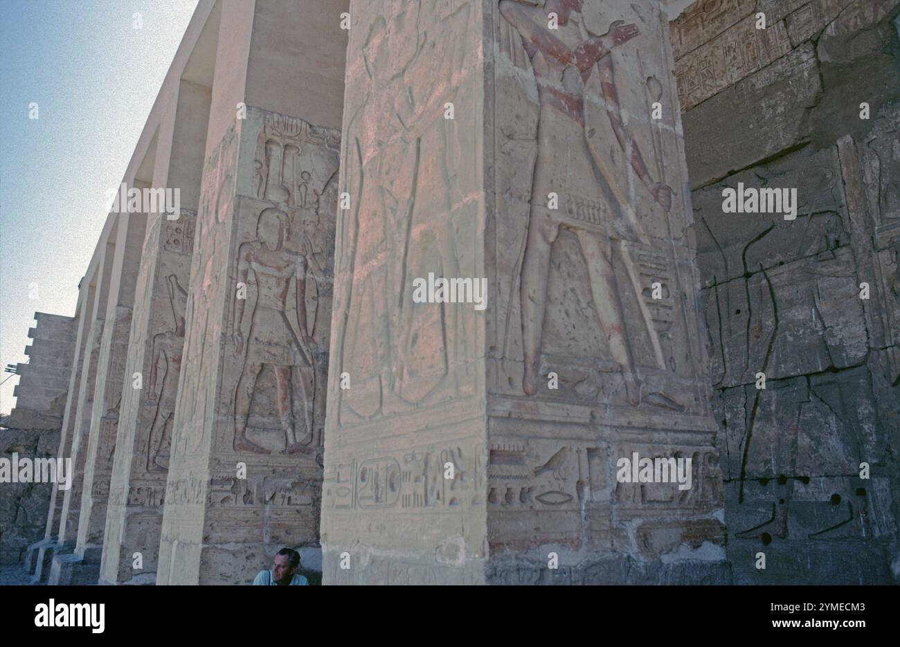 Row of pillars in front of the first columned hall, Temple Sethos I ...