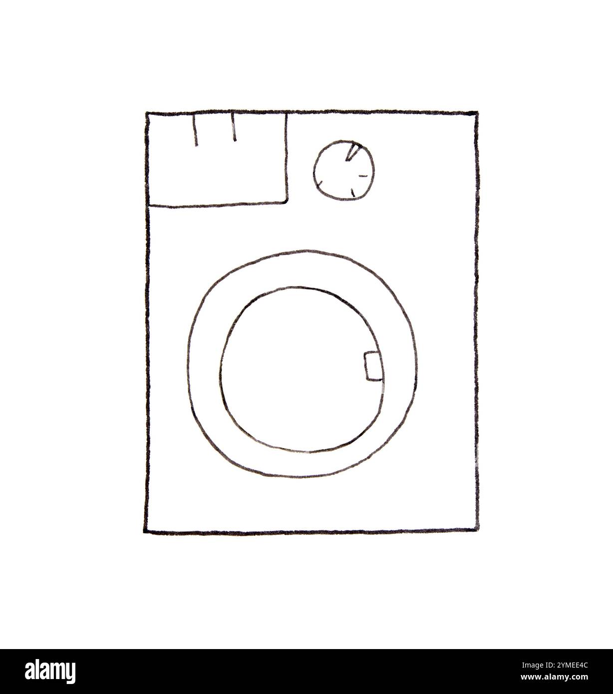Minimalist hand-drawn washing machine sketch on white background in ...