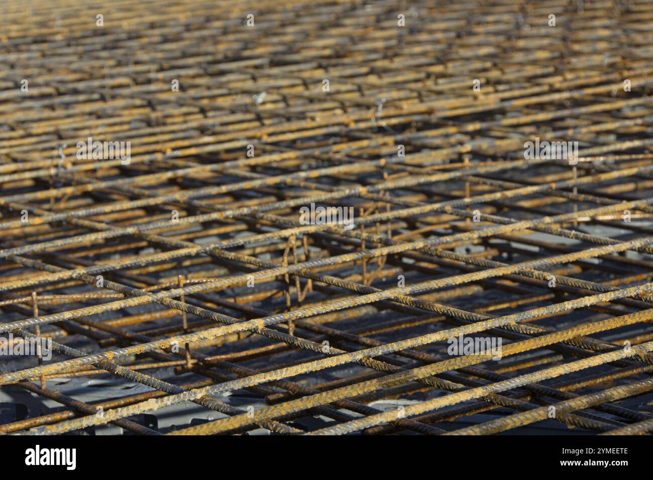 Close-up of steel reinforcement on the floor slab of a private home ...