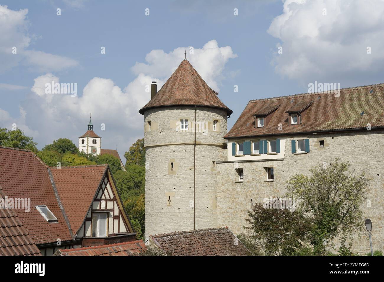 Old town centre in Vellberg, town wall, tower, Middle Ages, Buehlertal ...