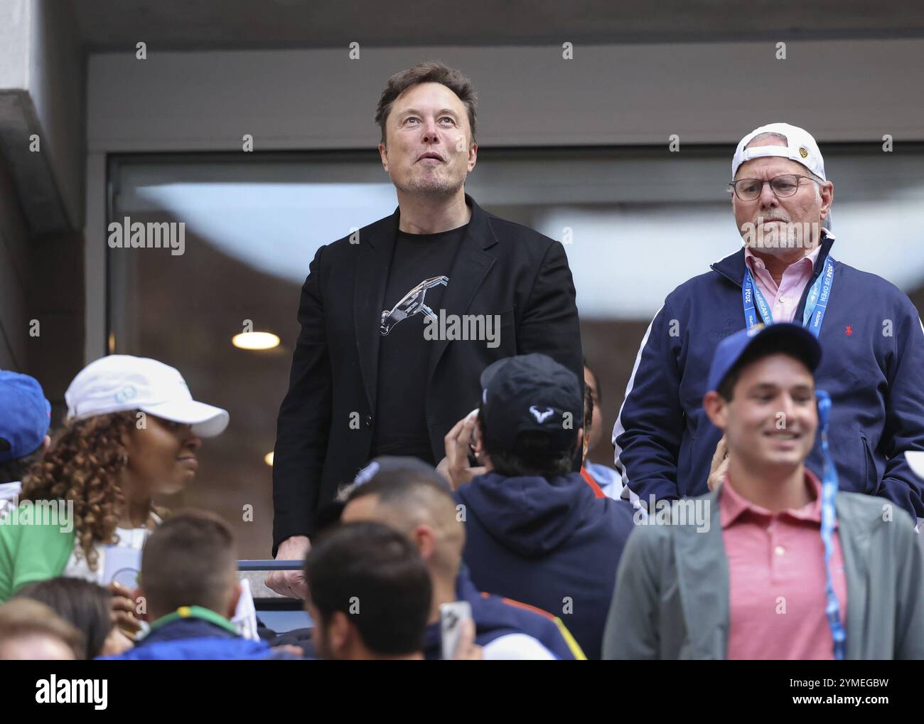 Elon Musk in VIP lounge in Arthur Ashe Stadium during the Men's Singles ...