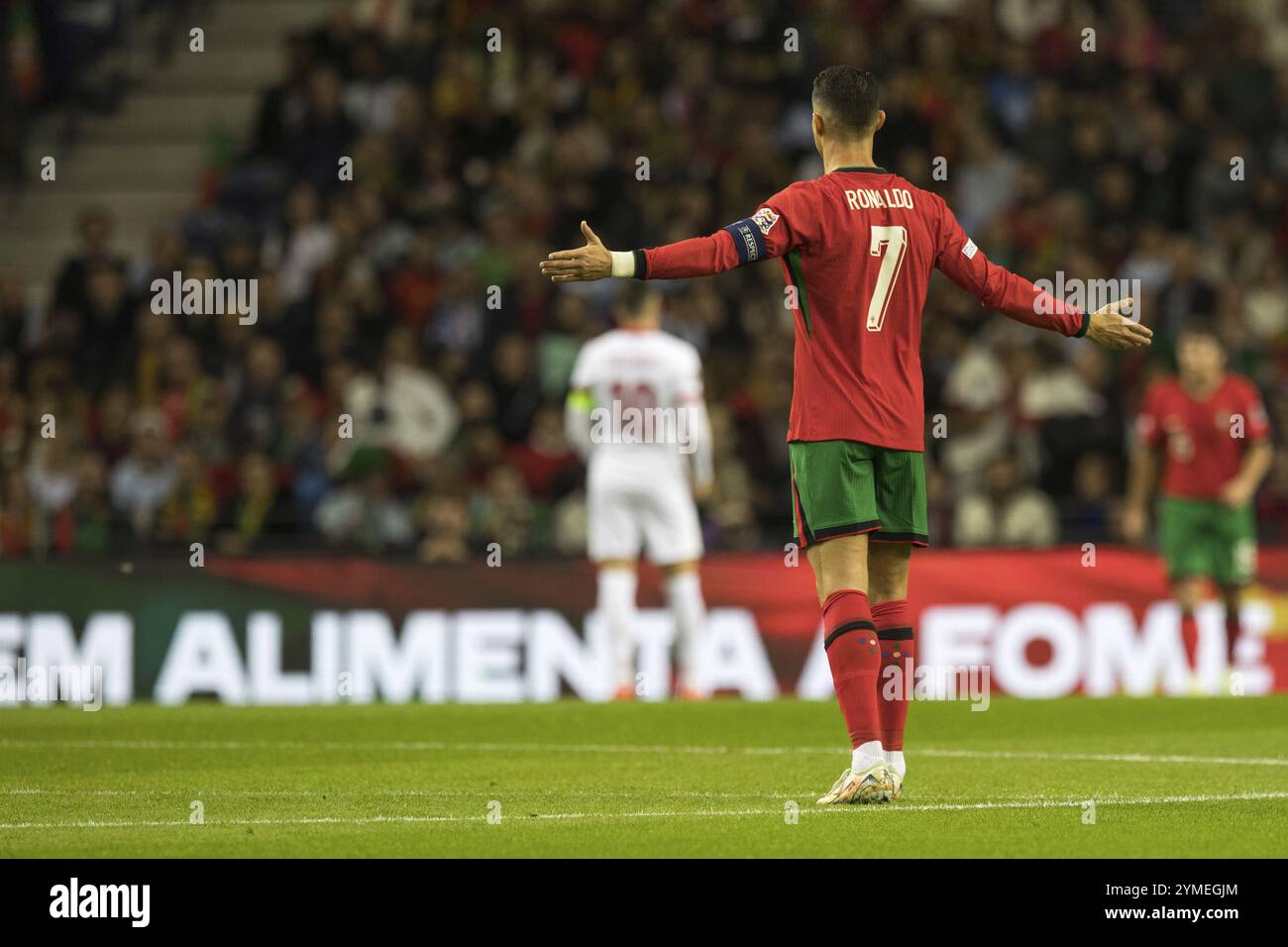 Football match, captain Cristiano RONALDO CR7 Portugal with raised arms ...