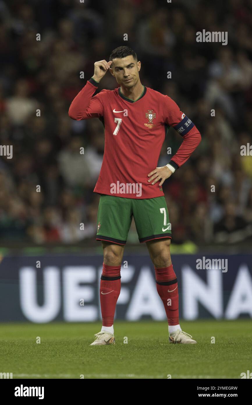 Football match, captain Cristiano RONALDO CR7 Portugal with legs spread ...