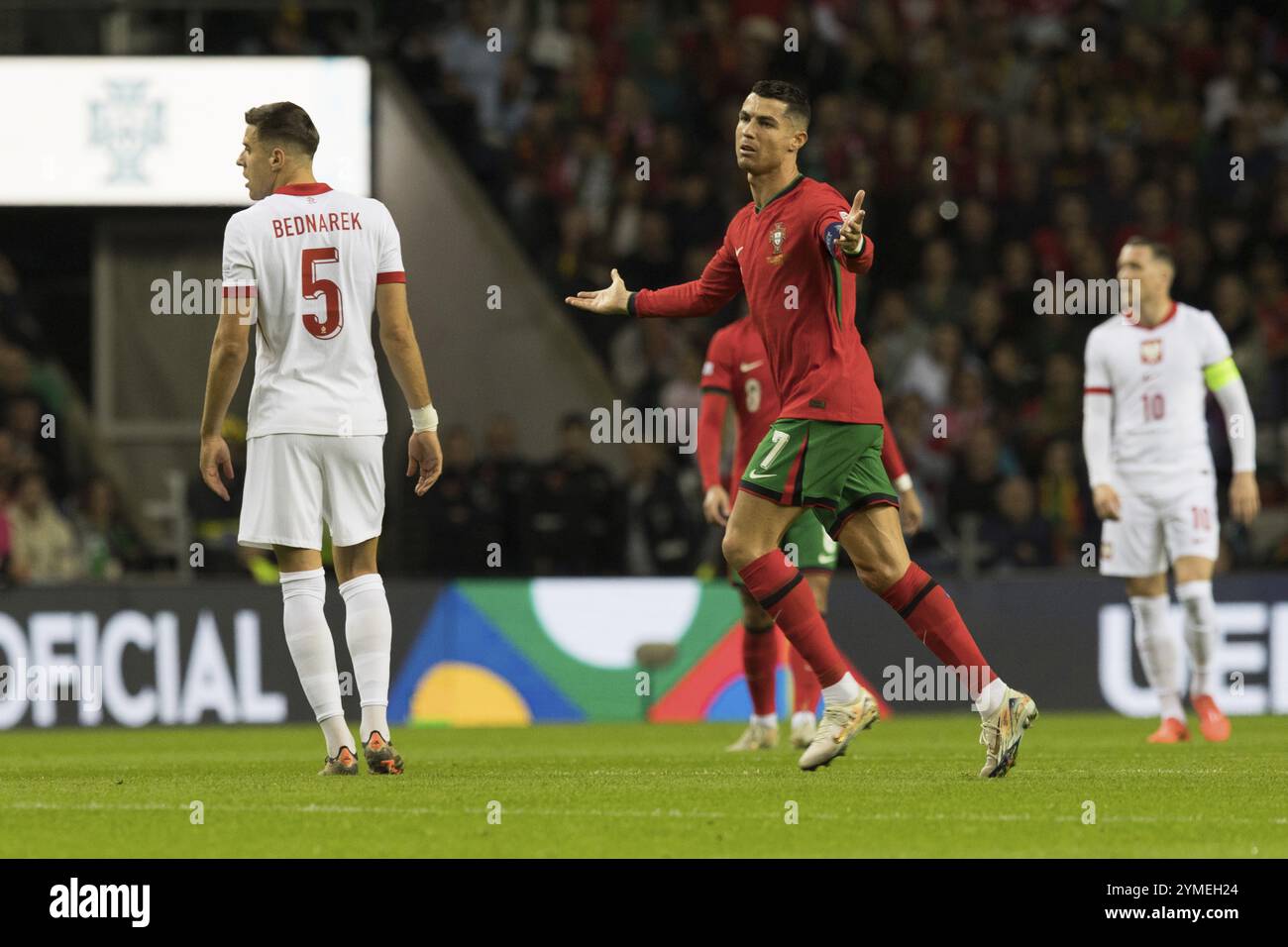 Football match, captain Cristiano RONALDO CR7 Portugal centre with both ...