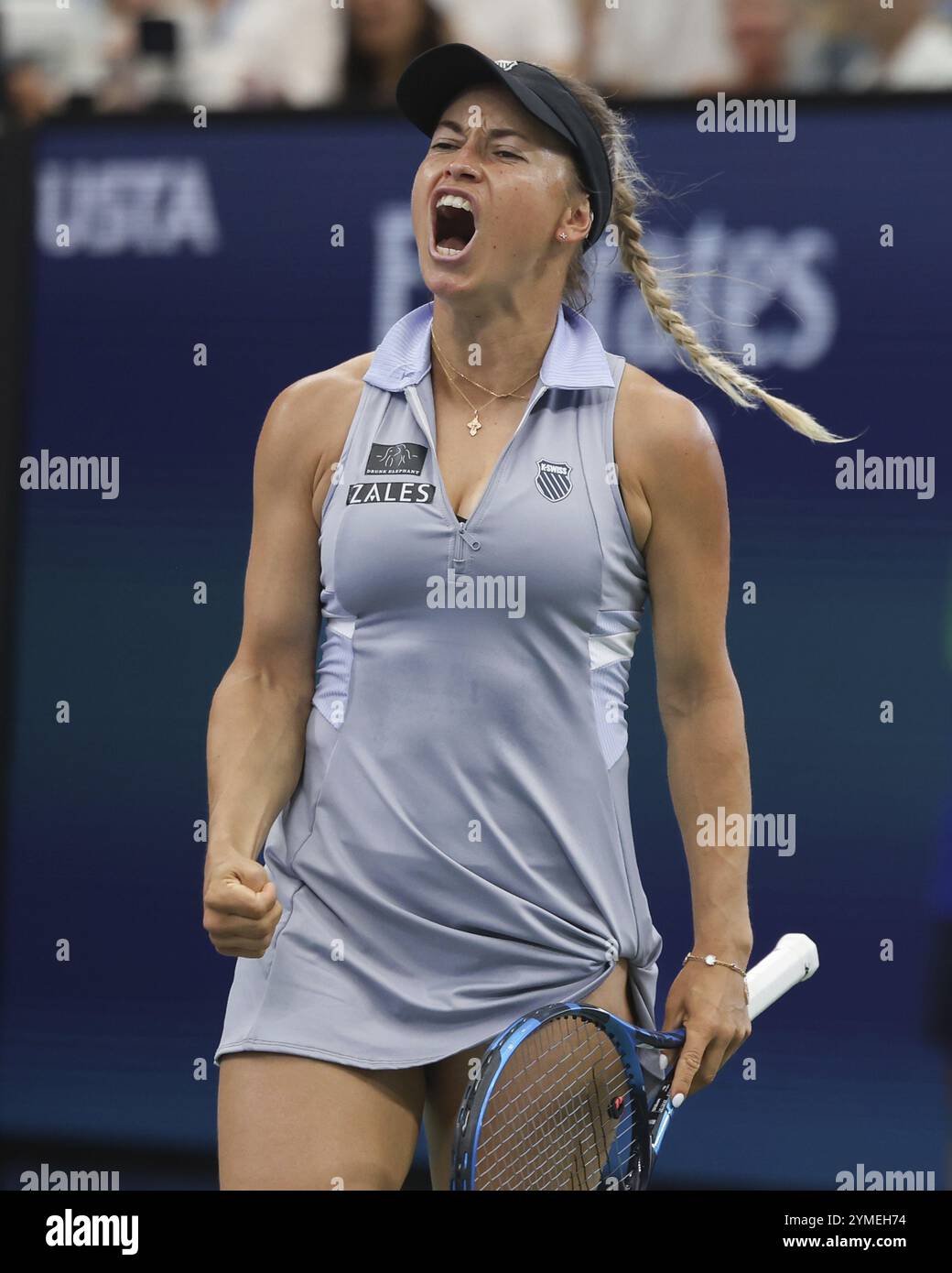 Tennis player Yulia Putintseva of Kazakhstani celebrates at the US Open ...