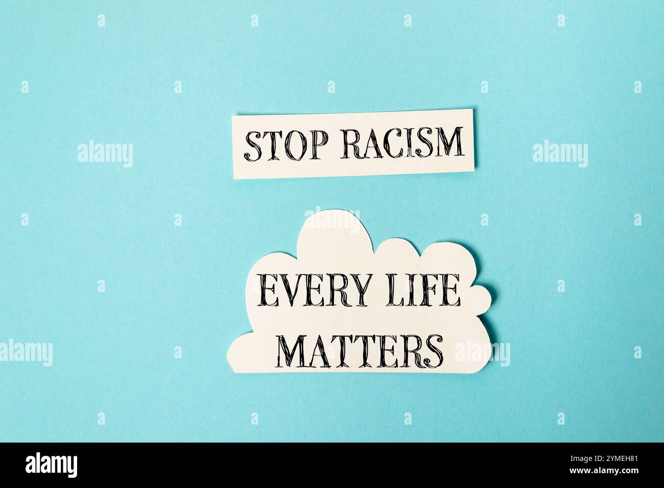 Blue background with two white stickers that say Stop Racism Every Life ...