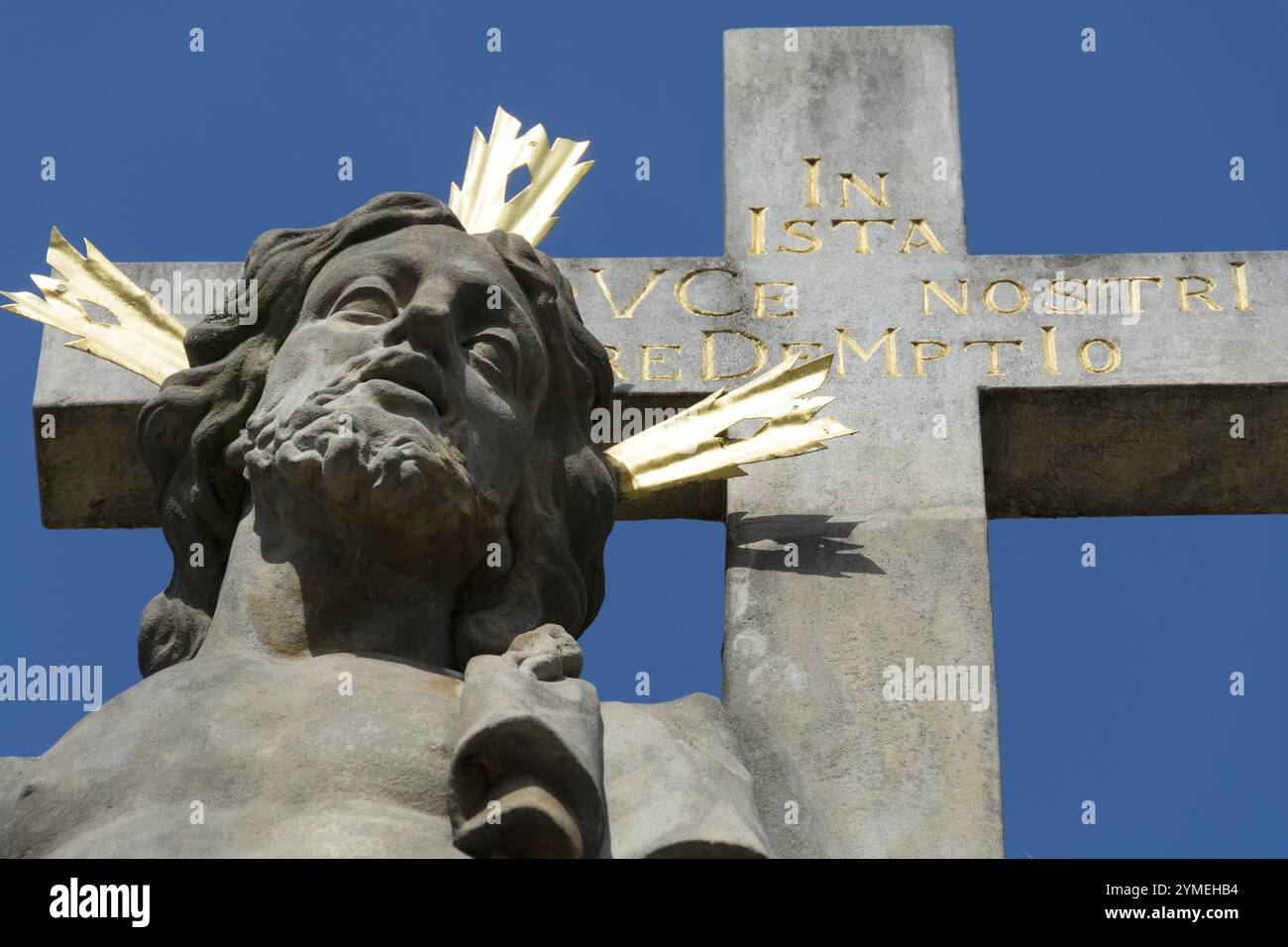 Close-up of Jesus in front of the cross, Prague Charles Bridge, Czech ...