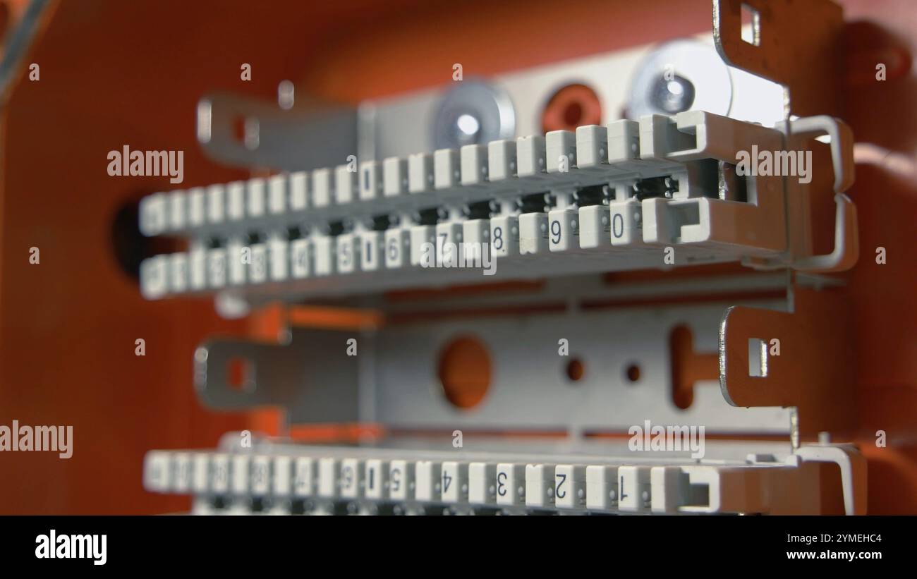 Close-up red electric indusrtial control fuse box. Industrial ...