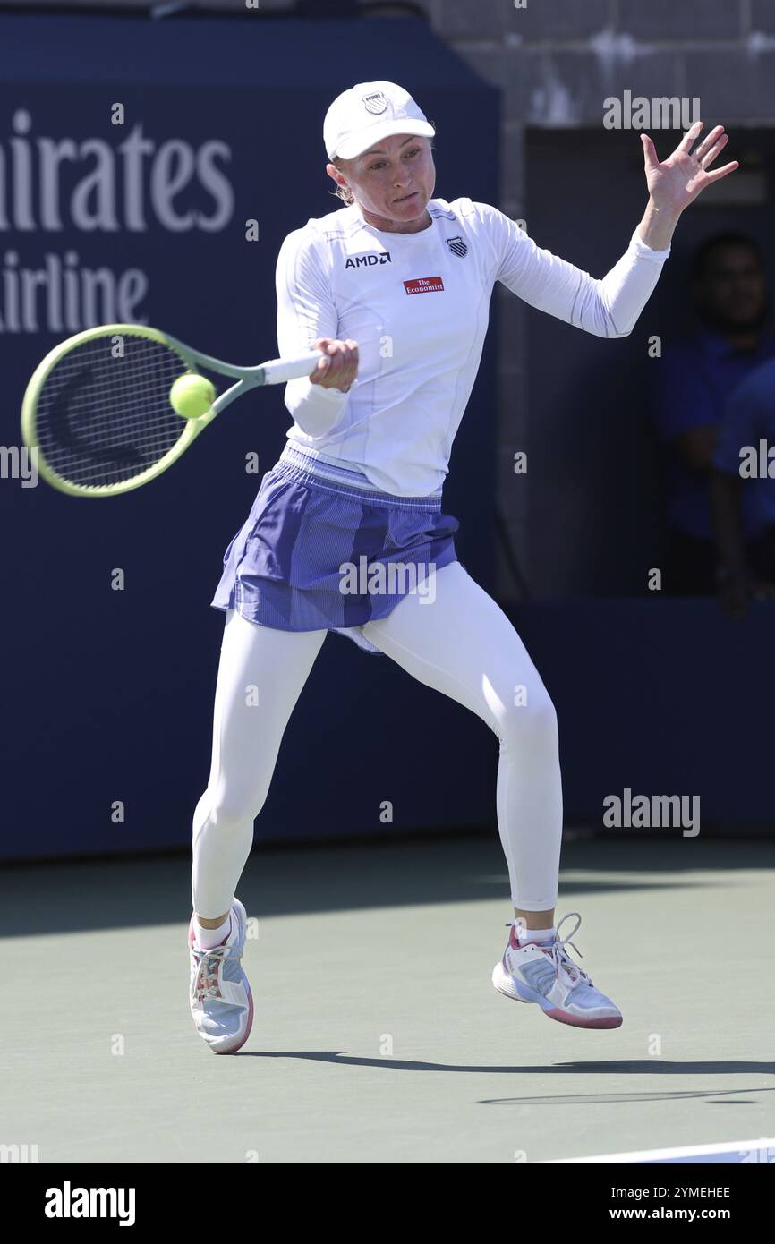 Tennis player Aliaksandra Sasnovich in action at the US Open 2024 ...